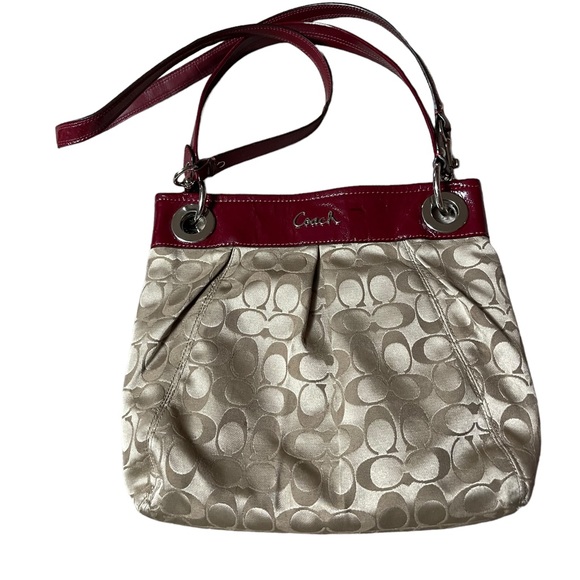 Coach | Bags | Coach Handbag Burgundy And Tan Women Shoulder Bag | Poshmark